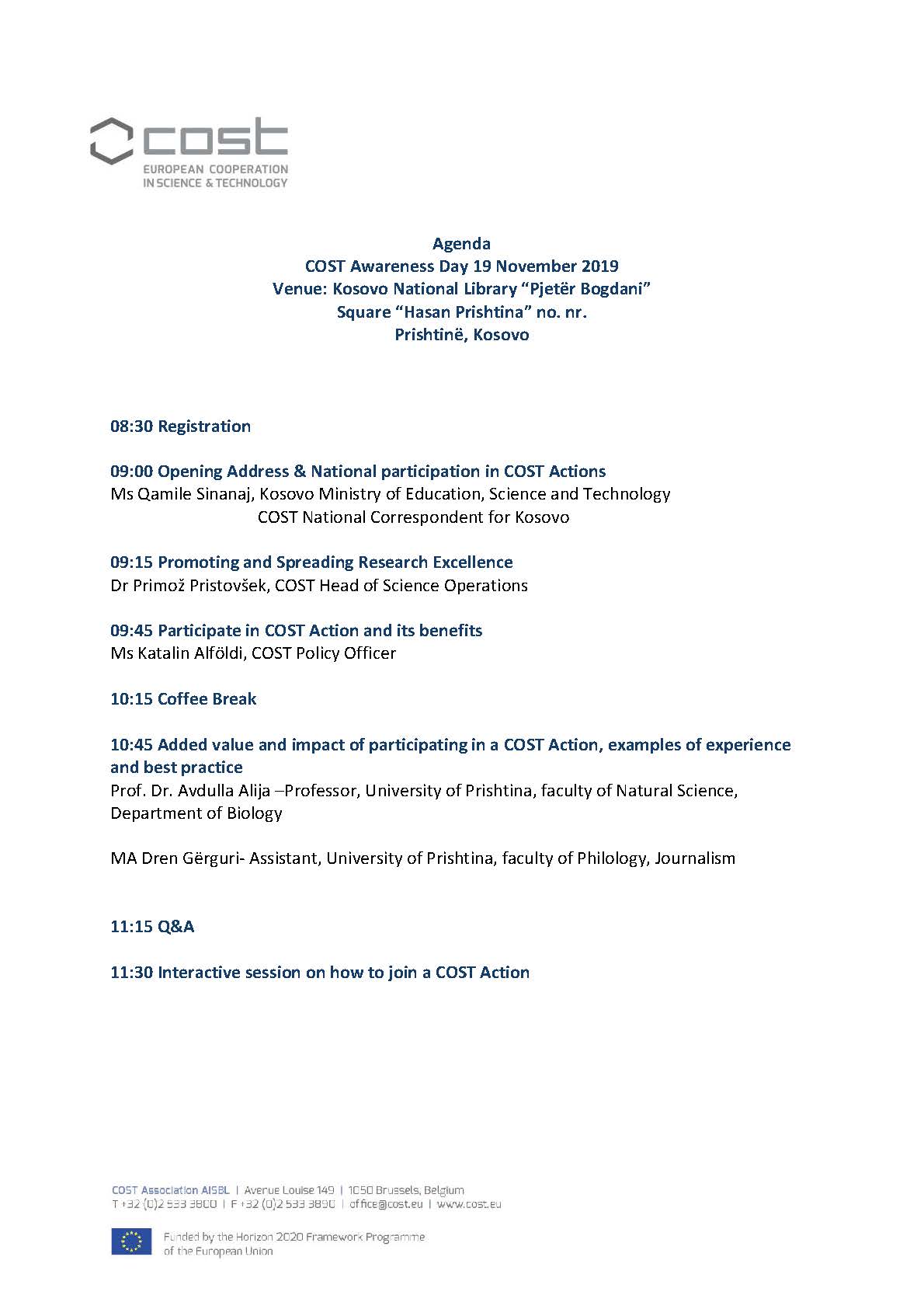 COST Awareness Day - Pristina, Kosovo - COST