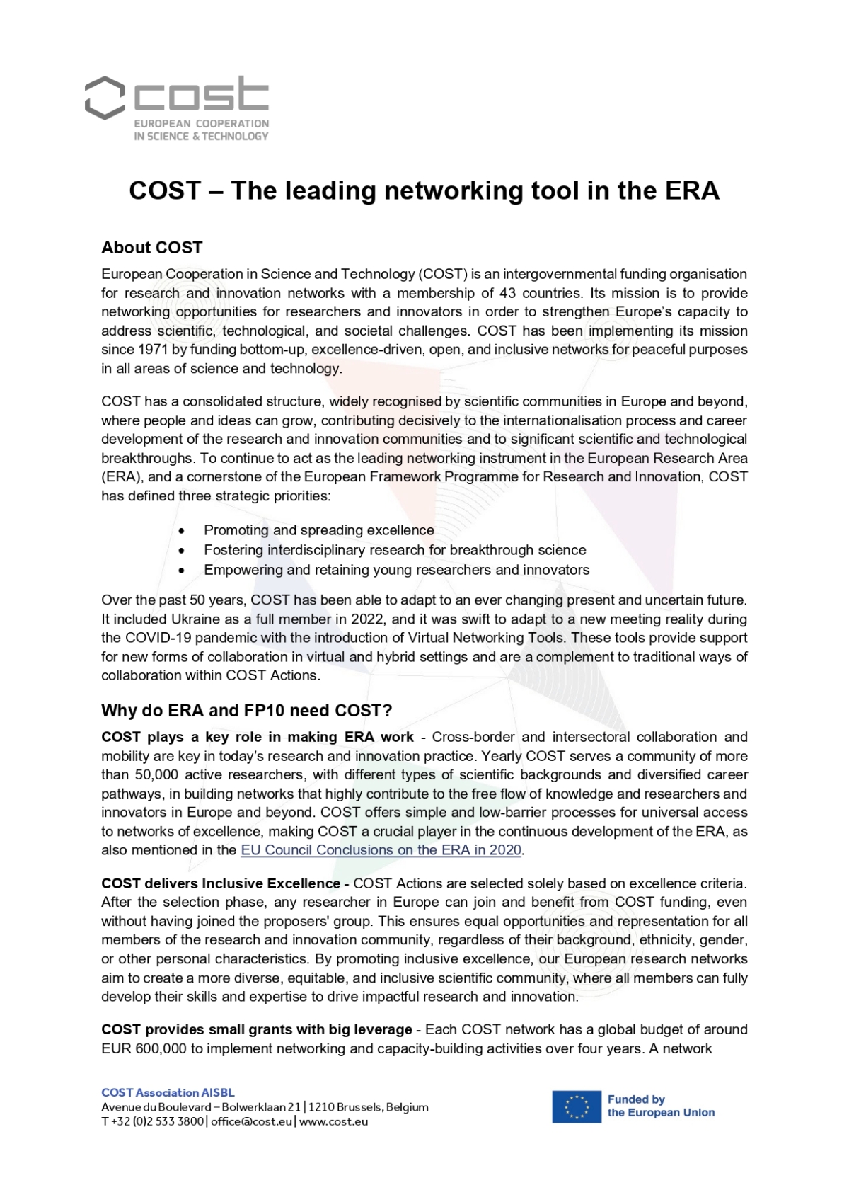COST FP10 Position Paper - COST